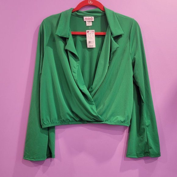 Madrag | Tops | Green Bell Sleeve Deep Cut Top | Poshmark